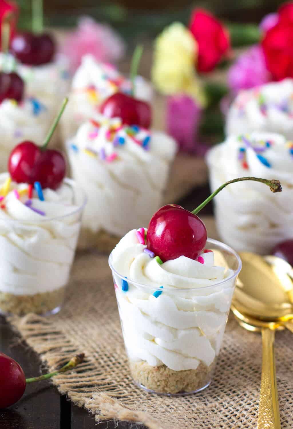 Cake Batter Cheesecake Dessert Shooters - Sugar Spun Run
